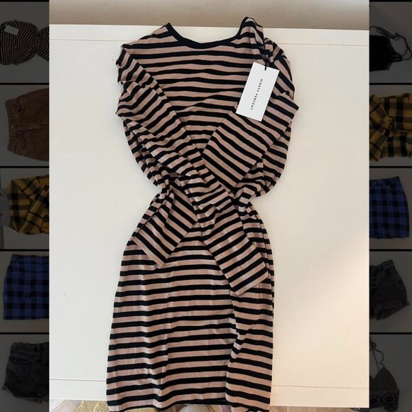 Ninety Percent | Dresses | Ninety Percent Tan And Black Striped Dress ...